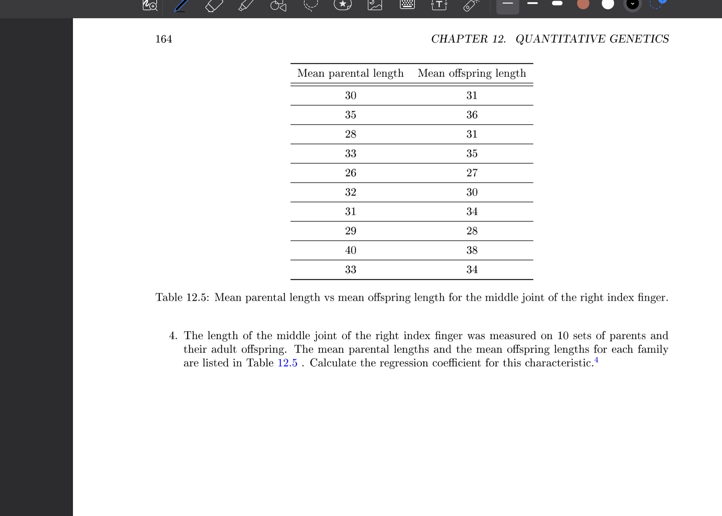 Solved 164 CHAPTER 12. QUANTITATIVE GENETICS Table 12.5: | Chegg.com
