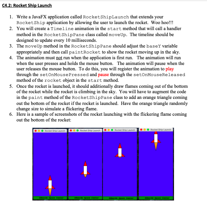 Solved C4.2: Rocket Ship Launch 1. Write a JavaFX | Chegg.com