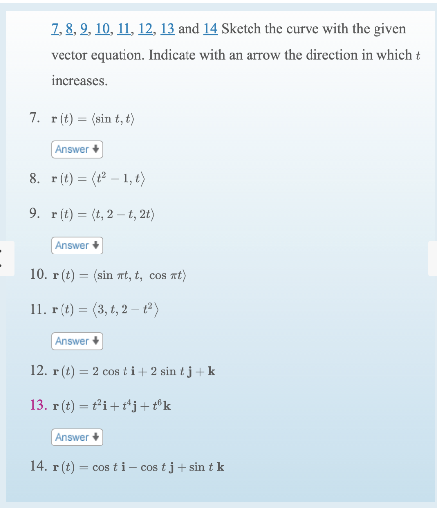 Solved 7, 8, 9, 10, 11, 12, 13 and 14 Sketch the curve with | Chegg.com