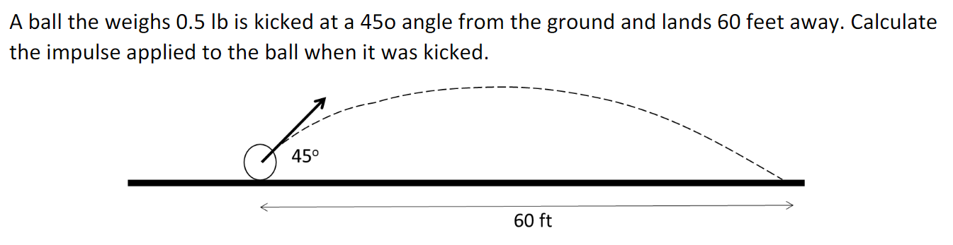 Solved A ball the weighs 0.5lb is kicked at a 450 angle from | Chegg.com