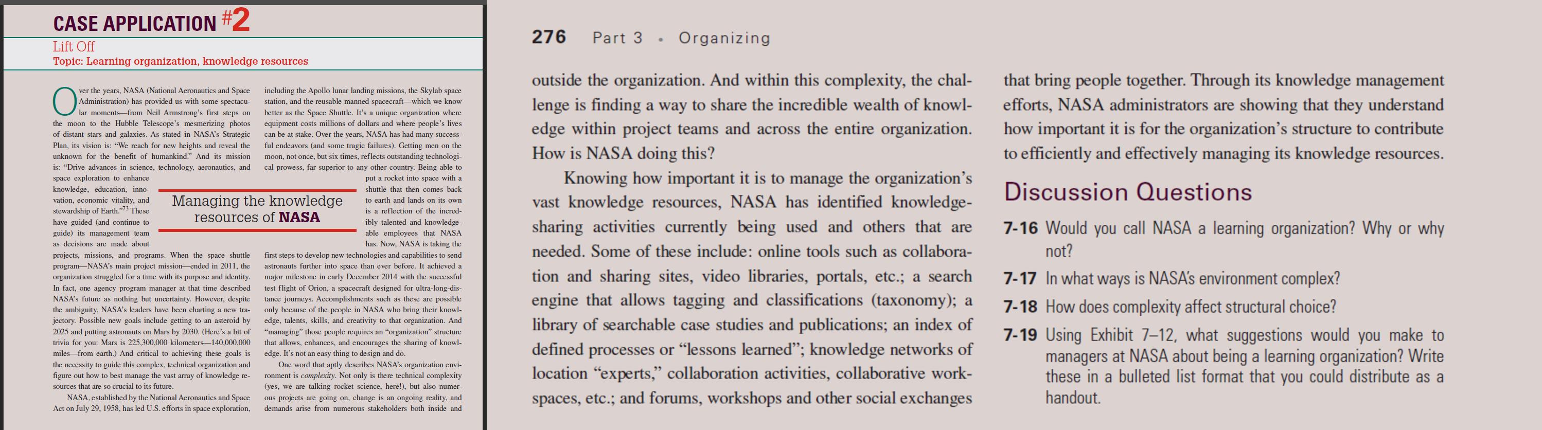Solved CASE APPLICATION \#2 276 Part 3 - Organizing Lift Off | Chegg.com