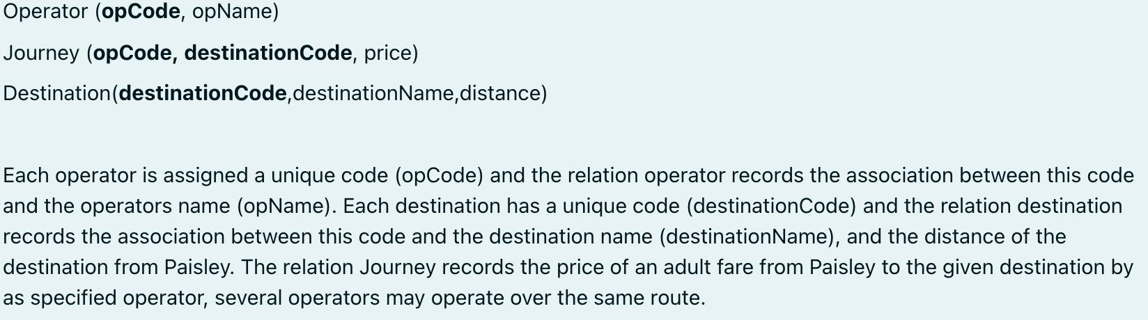 Solved Operator (opCode, opName) Journey (opCode, | Chegg.com