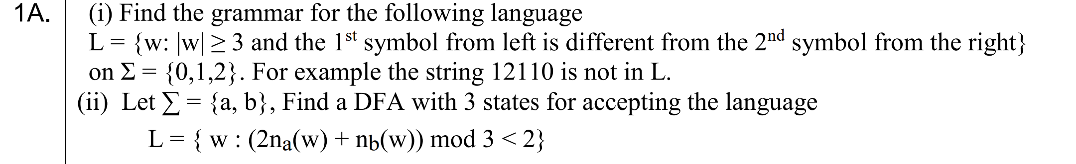 Solved (i) Find the grammar for the following language | Chegg.com