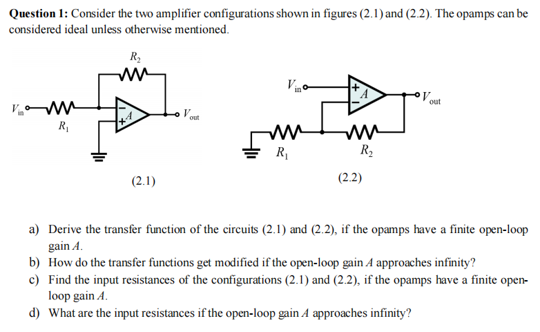 Solved Question 1: Consider the two amplifier configurations | Chegg.com