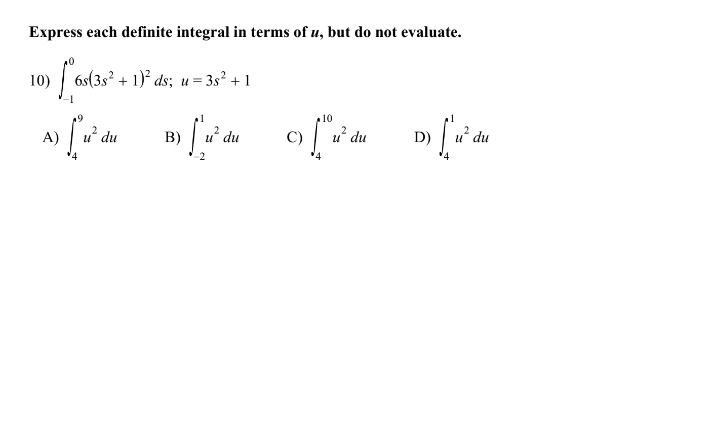 Solved Express each definite integral in terms of u, but do | Chegg.com