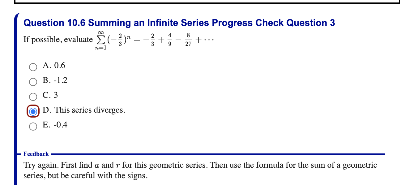 Solved Question 10.5 Summing an Infinite Series Progress | Chegg.com