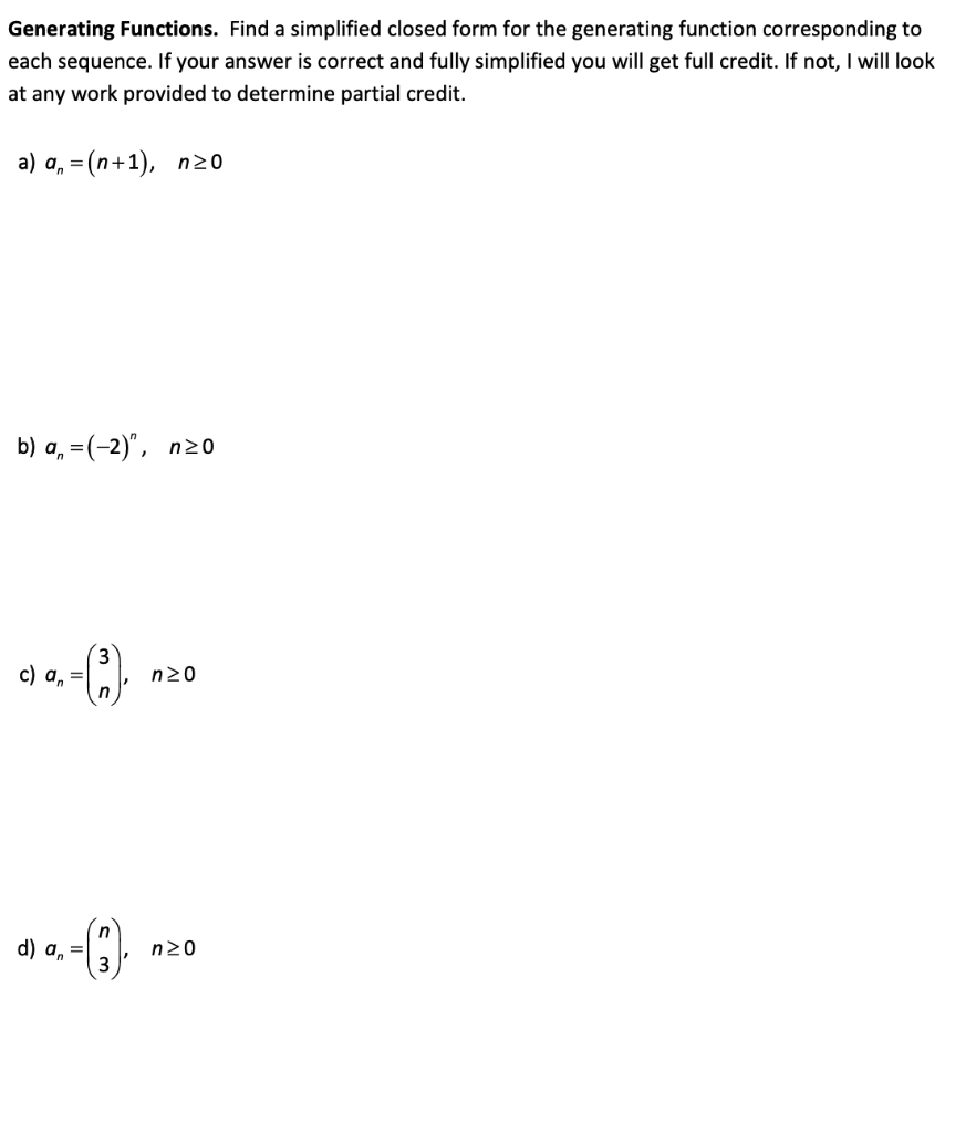 Solved Generating Functions. Find a simplified closed form | Chegg.com