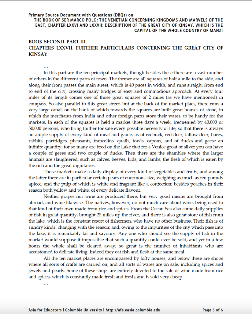 with Questions (DBQs) THE BOOK OF SER MARCO POLO: THE | Chegg.com