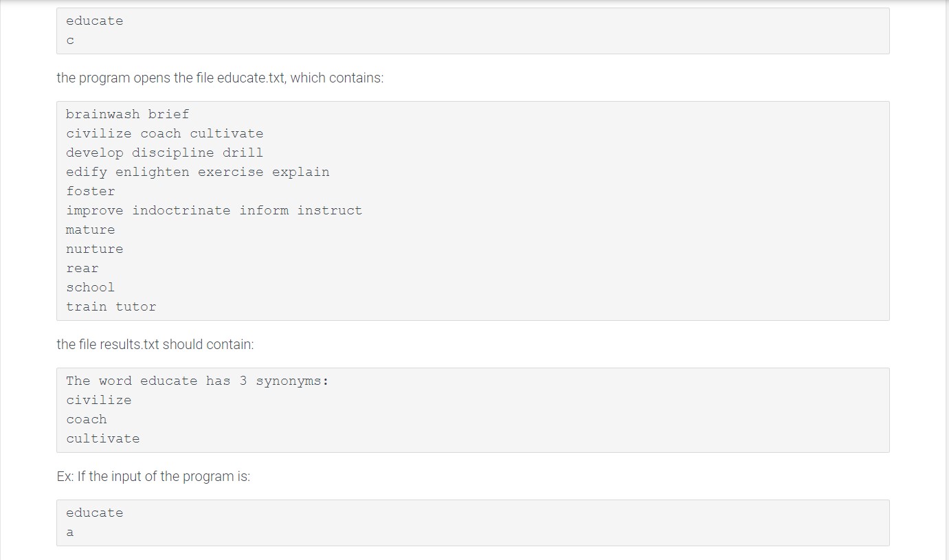 Solved Given a set of text files containing synonyms for | Chegg.com
