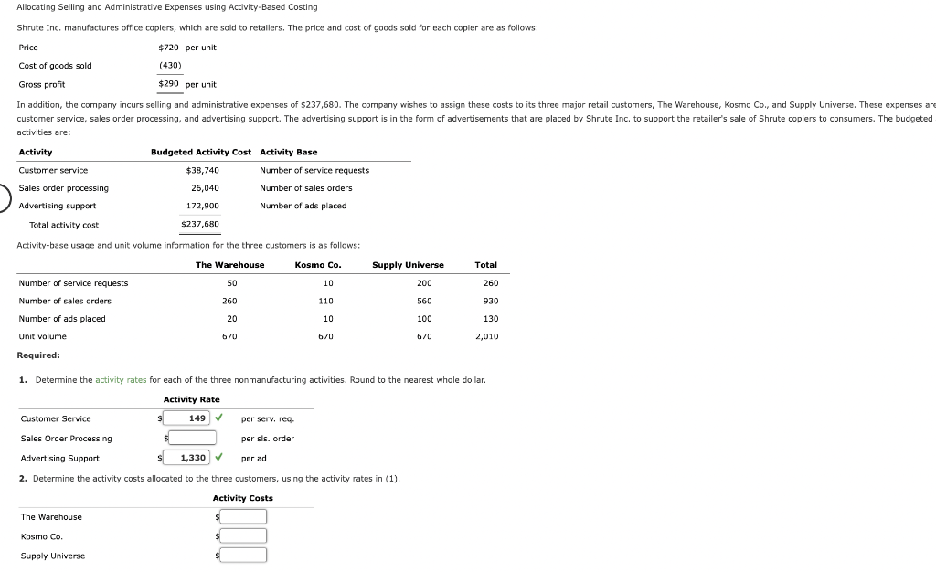 Solved Allocating Selling and Administrative Expenses using | Chegg.com