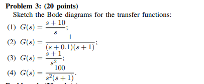 Solved Problem 3: (20 points) Sketch the Bode diagrams for | Chegg.com