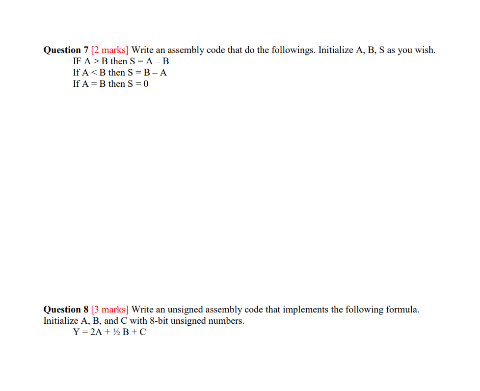 Solved Question 7 [2 marks] Write an assembly code that do | Chegg.com