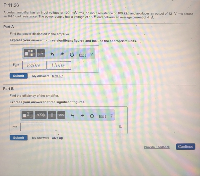 Solved P 11.26 A certain amplifier has an input voltage of | Chegg.com