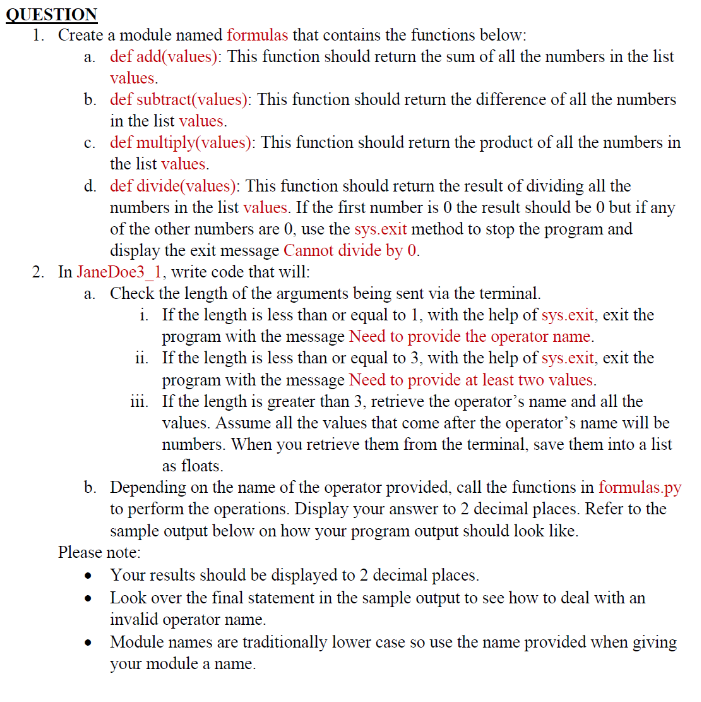 Solved ESTION 1. Create a module named formulas that | Chegg.com