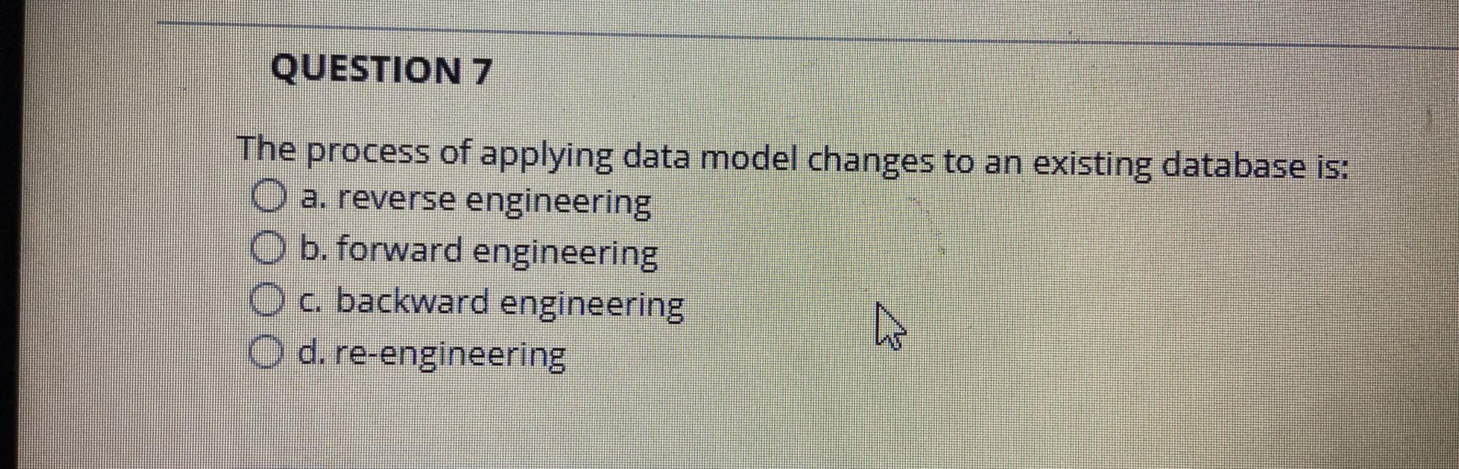 Solved QUESTION 7 The process of applying data model changes | Chegg.com