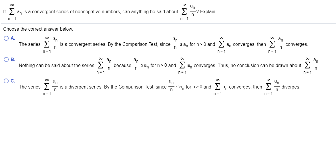 Solved 0o an -? Explain. If an is a convergent series of | Chegg.com