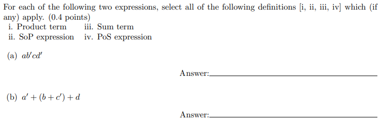 Solved For each of the following two expressions, select all | Chegg.com