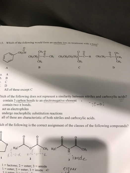 Solved 13. Which of the following would form an enolate ion | Chegg.com