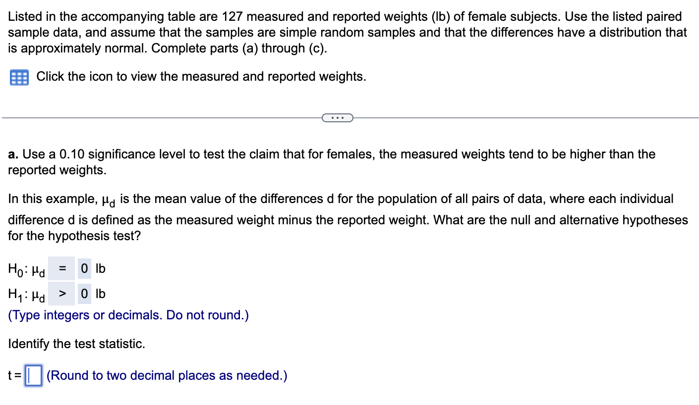 Solved Listed in the accompanying table are 127 measured and | Chegg.com