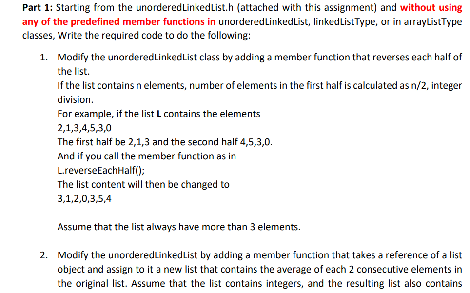 Solved c++ code for reversehalflist, summerizelist, | Chegg.com