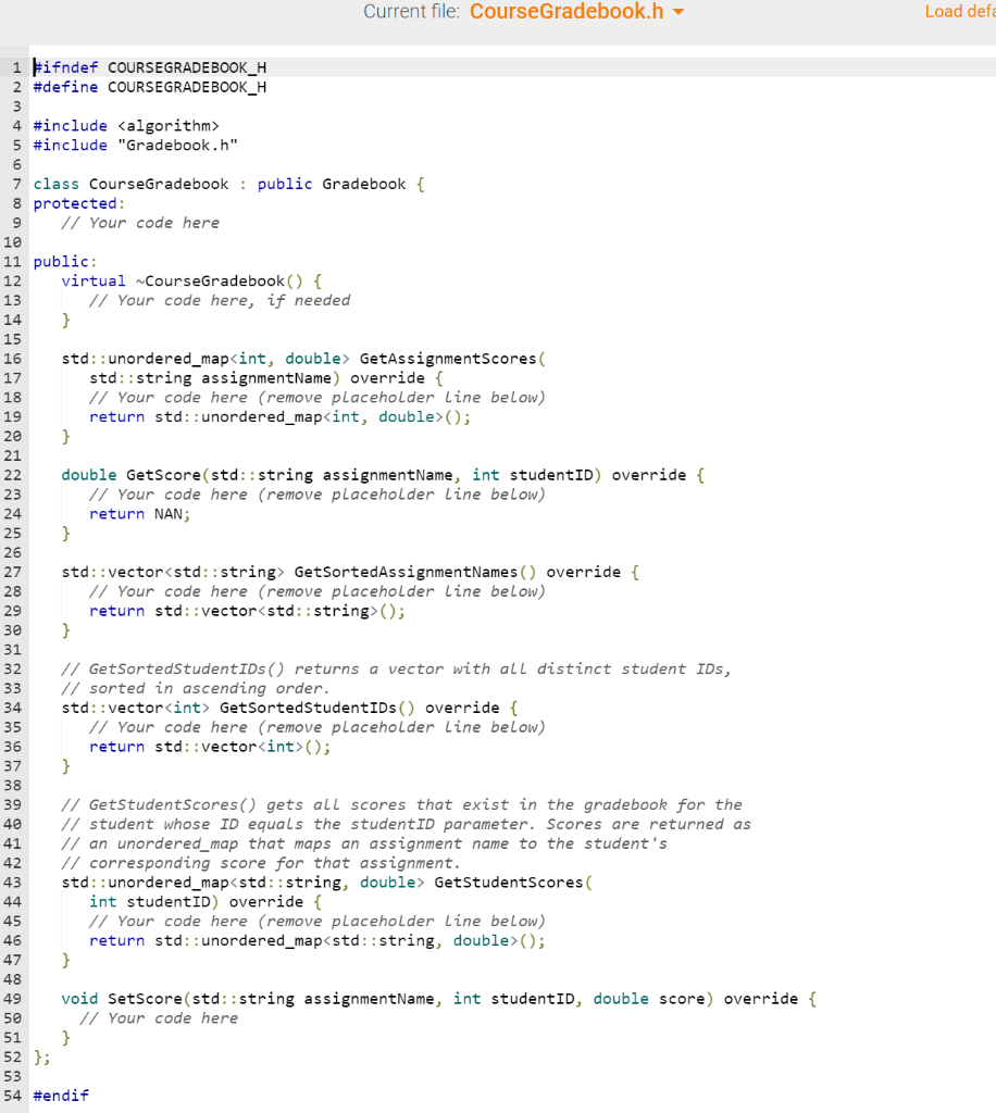 Solved 6.11 LAB: Course gradebook with unordered_map (C++). | Chegg.com