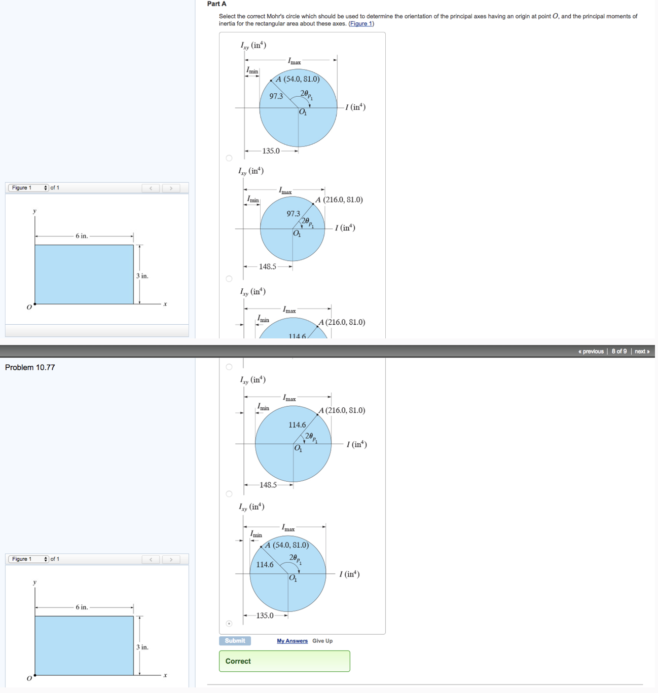 Solved Part ASelect the correct Mohr's circle which should | Chegg.com