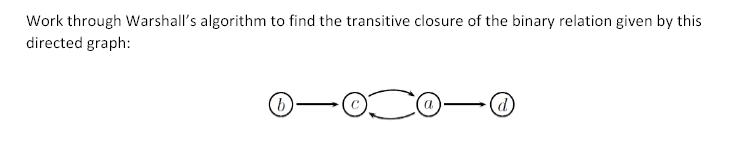 Solved Work through Warshall's algorithm to find the | Chegg.com