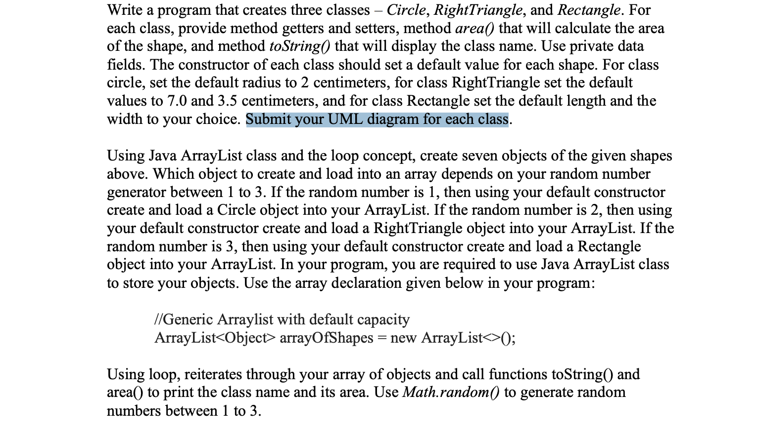 Write a program that creates three classes – Circle, | Chegg.com