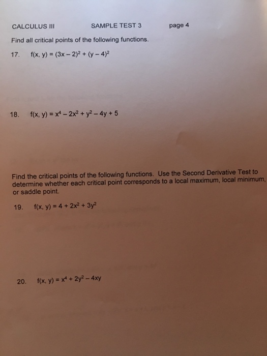 Solved Find all critical points of the following functions. | Chegg.com