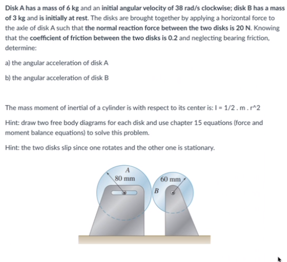 Solved Disk A has a mass of 6 kg and an initial angular | Chegg.com