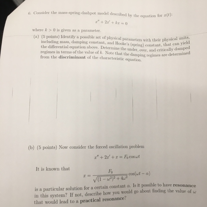 Solved 6. Consider the mass spring dashpot model described | Chegg.com