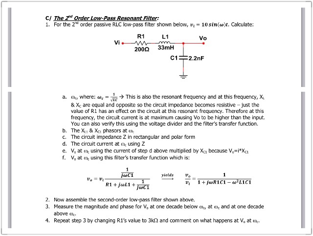 Solved C/ 1. For the 2nd order passive RLC low-pass filter | Chegg.com