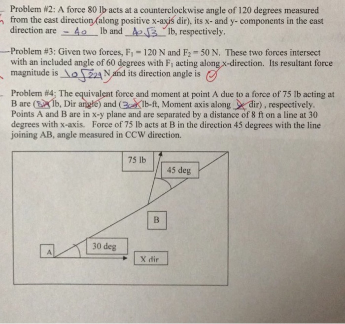 Solved A force 80 lb acts at a counterclockwise angle of 120 | Chegg.com