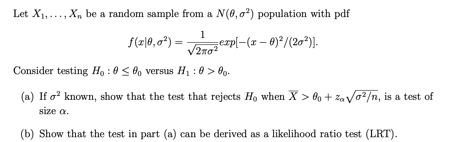 Solved Let X1,…,Xn be a random sample from a N(θ,σ2) | Chegg.com