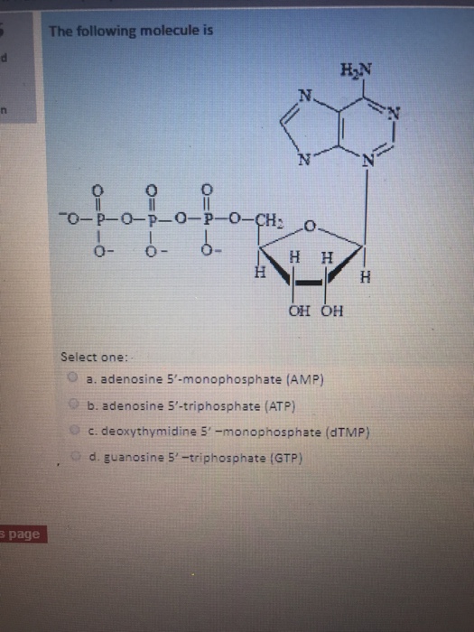 Solved The following molecule is Select one: a. adenosine | Chegg.com
