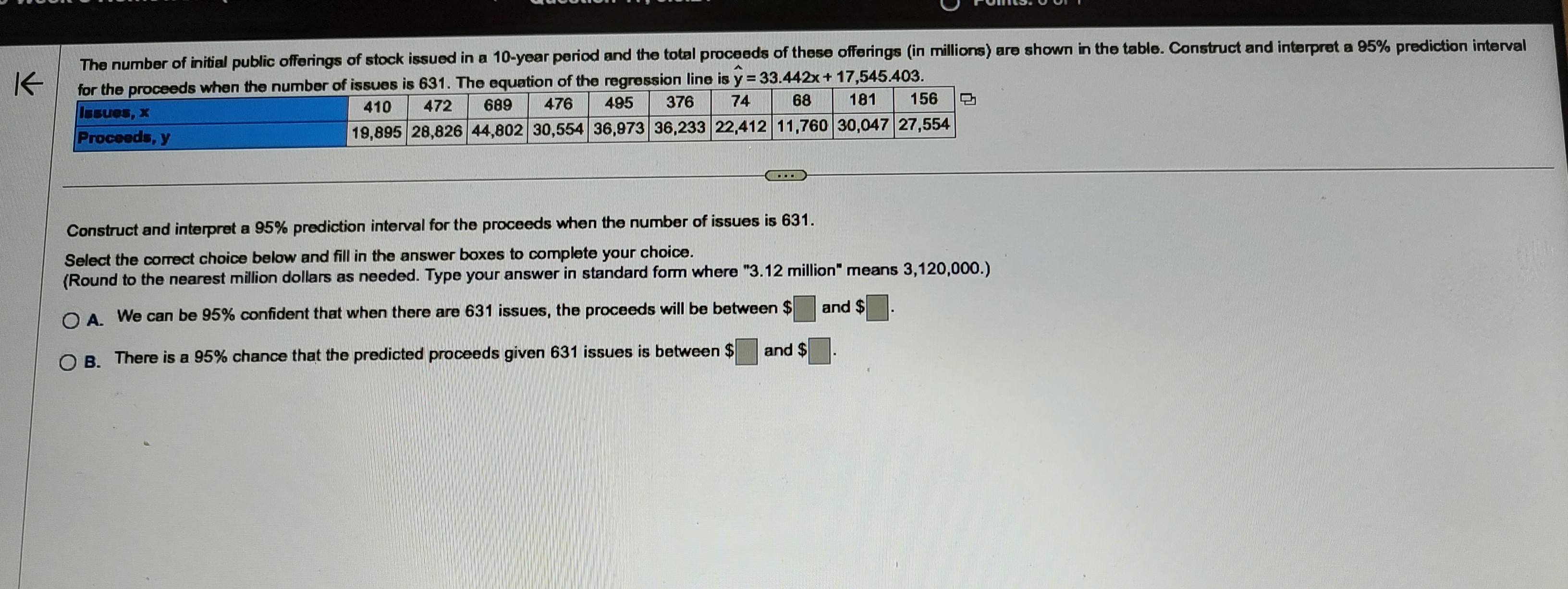 Solved Construct and interpret a 95% prediction interval for | Chegg.com