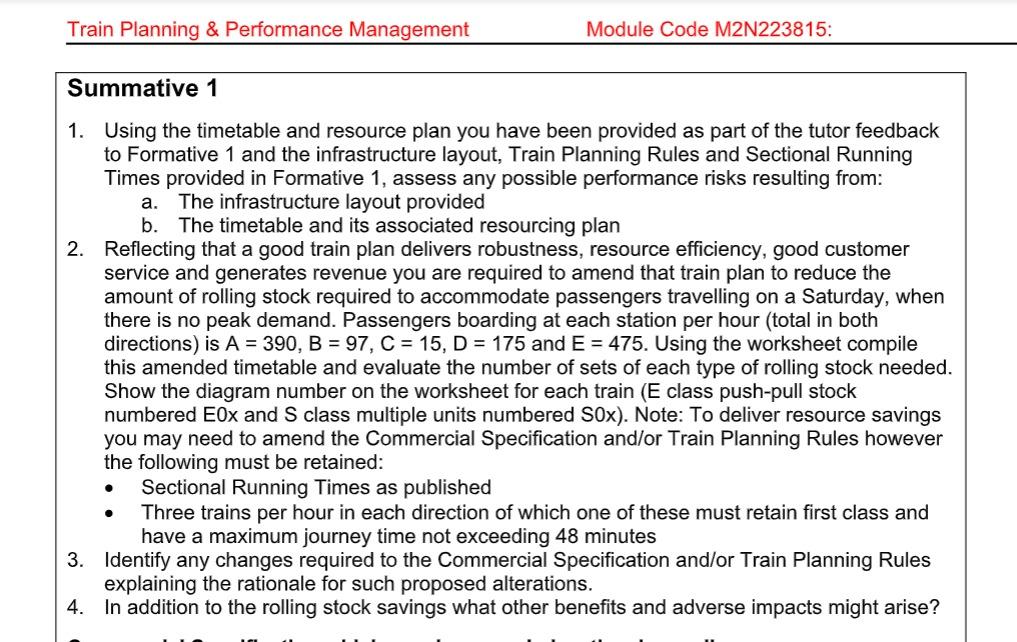 Train Planning & Performance Management Module Code | Chegg.com