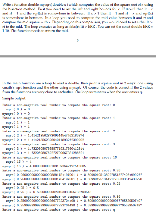 Solved Write in C++ a function double mysqrt( double x ) | Chegg.com