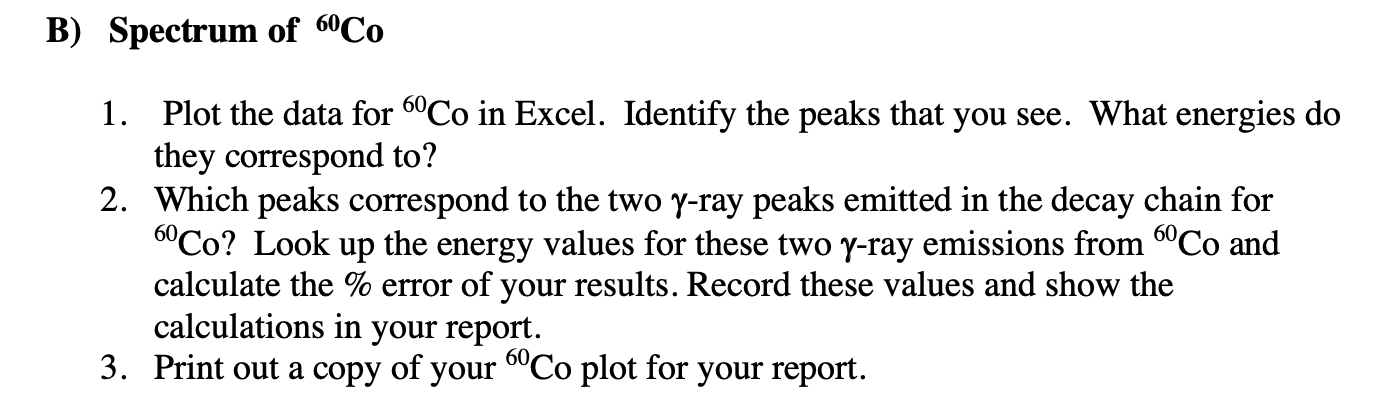 B) Spectrum of 60Co 1. Plot the data for 6°Co in | Chegg.com
