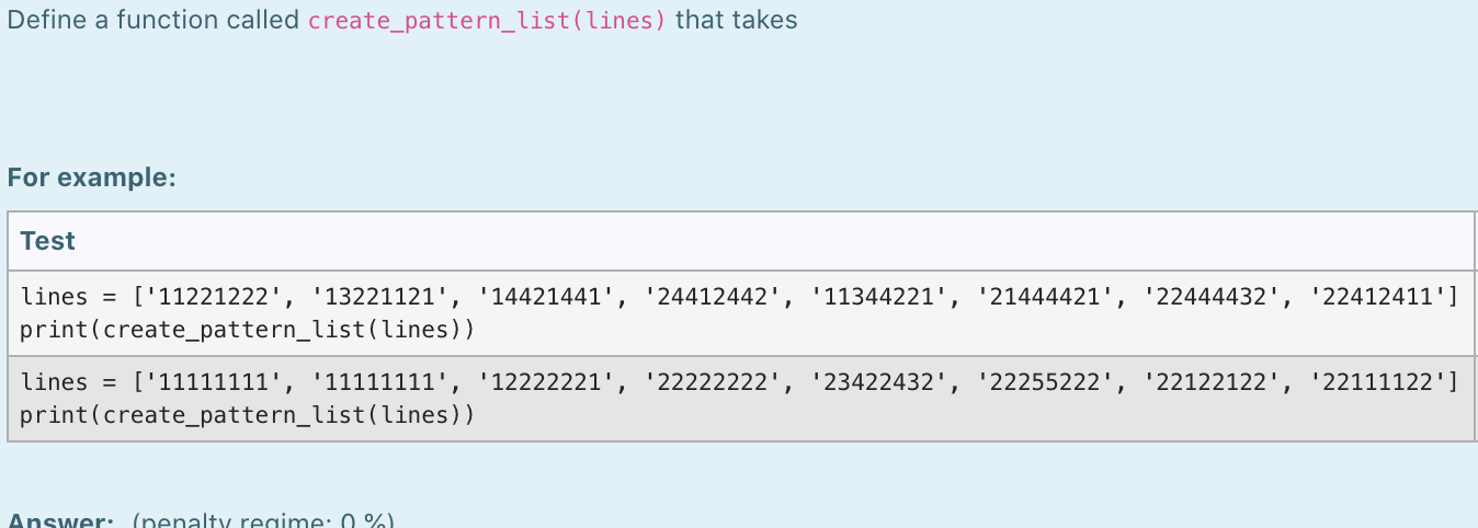 Solved Define a function called create_pattern_list(lines) | Chegg.com