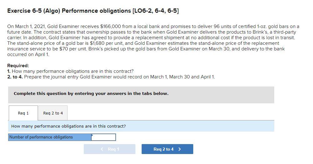 Solved Exercise 6-5 (Algo) Performance obligations (LO6-2, | Chegg.com