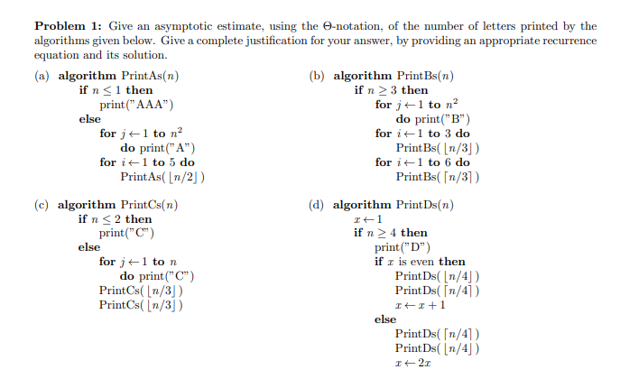 Solved Problem 1: Give an asymptotic estimate, using the | Chegg.com