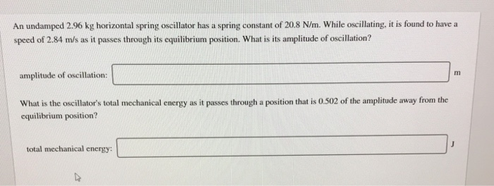 Solved An undamped 2.96 kg horizontal spring oscillator has | Chegg.com