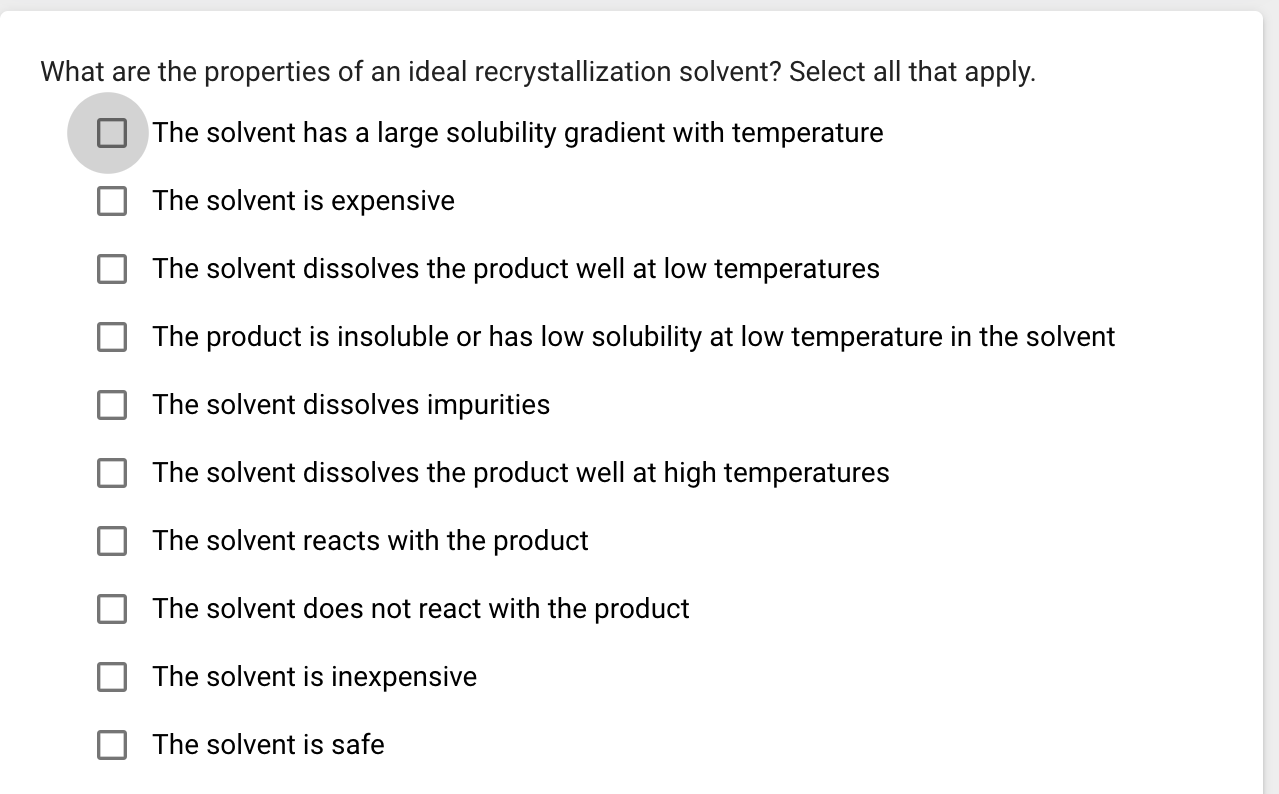 Solved What are the properties of an ideal recrystallization | Chegg.com