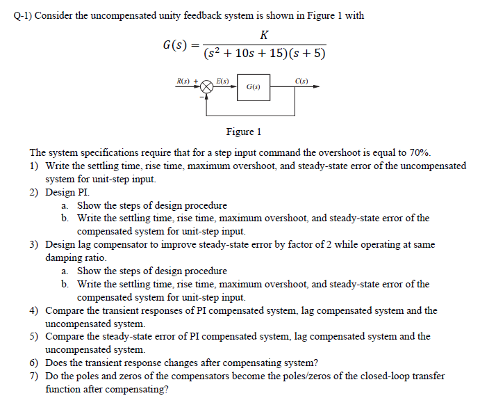 Solved Q 1 Consider The Uncompensated Unity Feedback System 