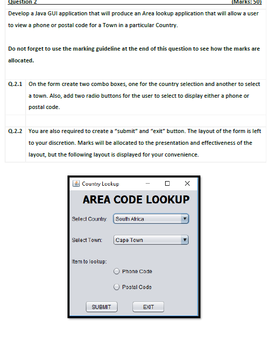 Solved Question 2 (Marks: 50) Develop a Java GUI application | Chegg.com