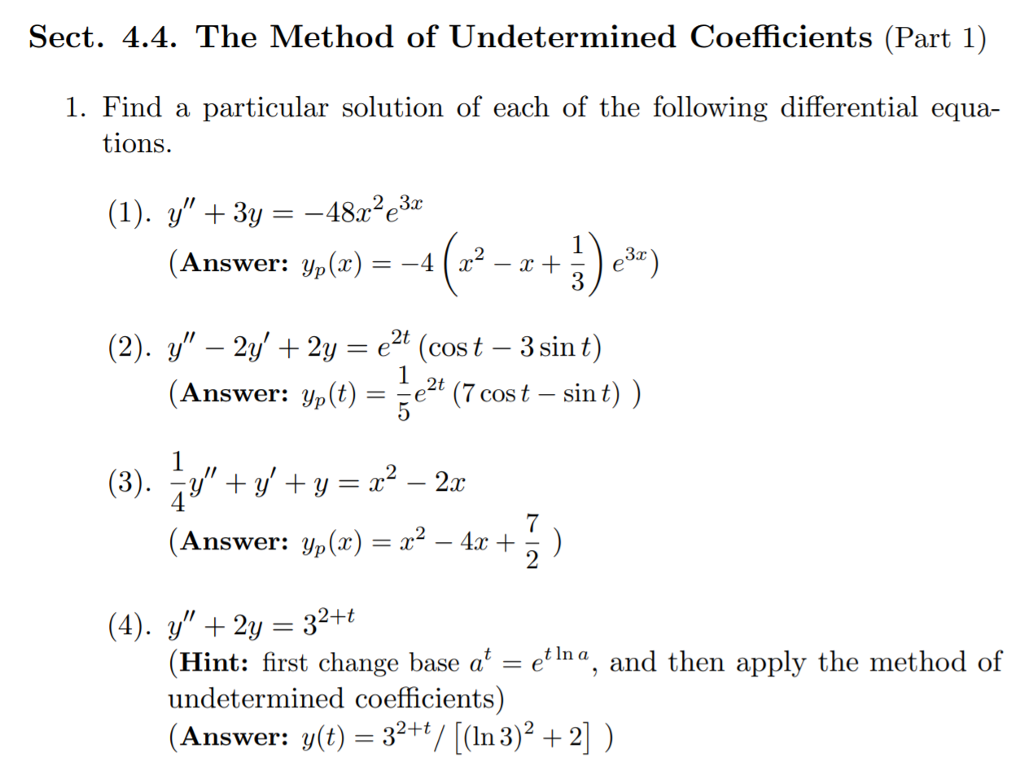 Solved Sect. 4.4. The Method of Undetermined Coefficients | Chegg.com