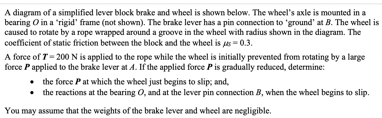 Solved A diagram of a simplified lever block brake and wheel | Chegg.com