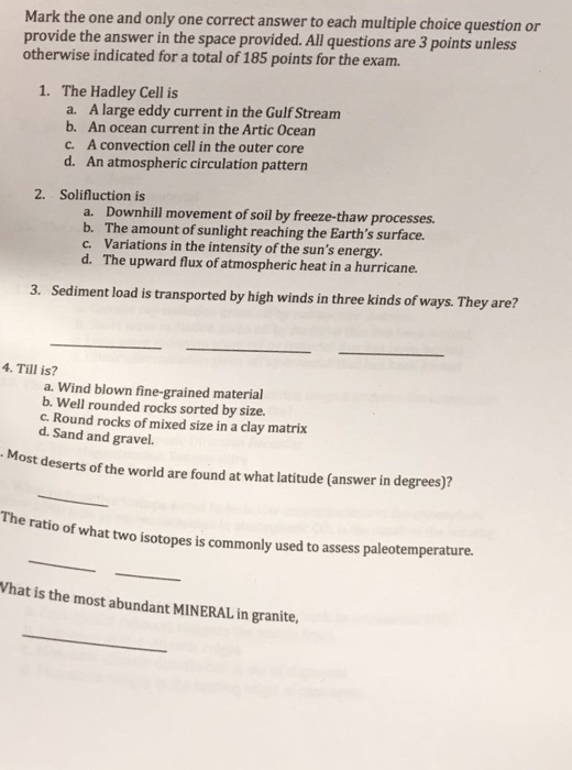 Solved Mark the one and only one correct answer to each | Chegg.com