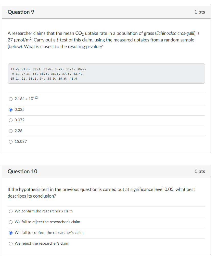 Solved Question 9 1 pts A researcher claims that the mean | Chegg.com